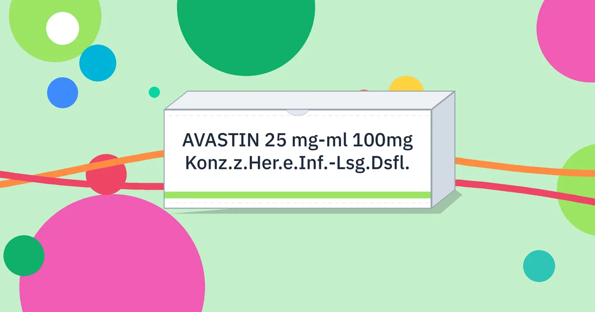 Symbolbild: Packung mit der Aufschrift AVASTIN 25 mg-ml 100mg Konz.z.Her.e.Inf.-Lsg.Dsfl. (PZN 12432710) – Verfügbarkeit und Bezug in Apotheken in Frankfurt am Main