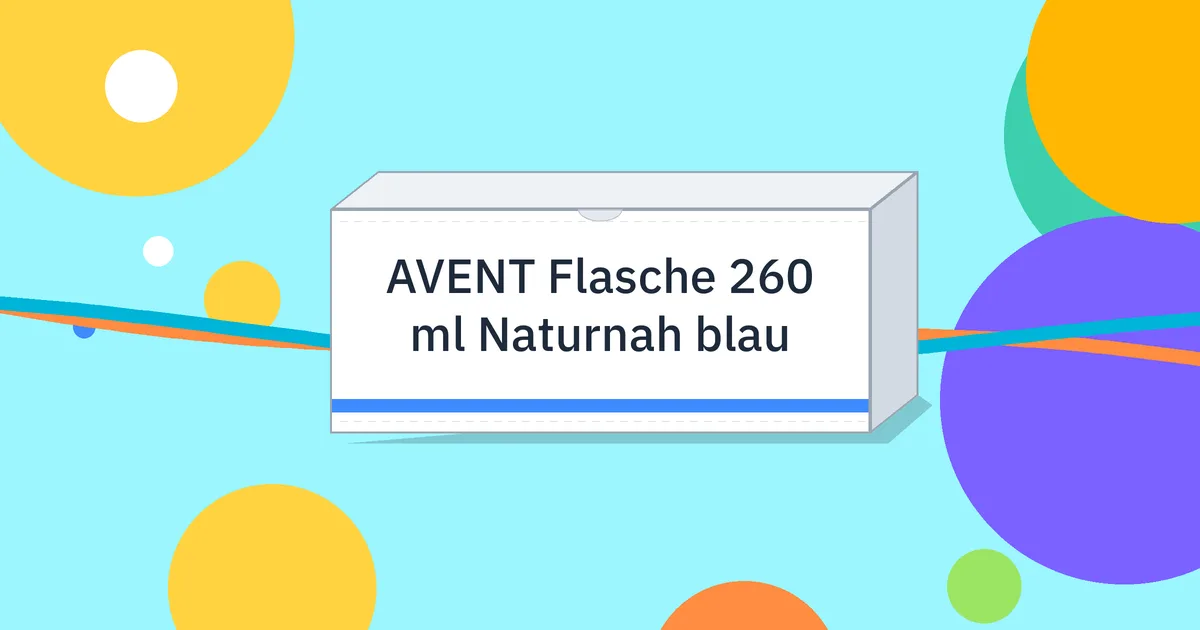Symbolbild: Packung mit der Aufschrift AVENT Flasche 260 ml Naturnah blau (PZN 03109559) – Verfügbarkeit und Bezug in Apotheken in Frankfurt am Main