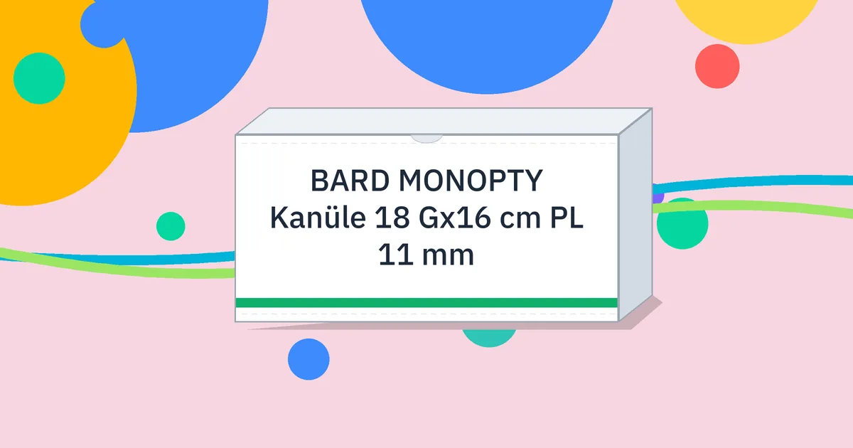 Symbolbild: Packung mit der Aufschrift BARD MONOPTY Kanüle 18 Gx16 cm PL 11 mm (PZN 07780662) – Verfügbarkeit und Bezug in Apotheken in Frankfurt am Main