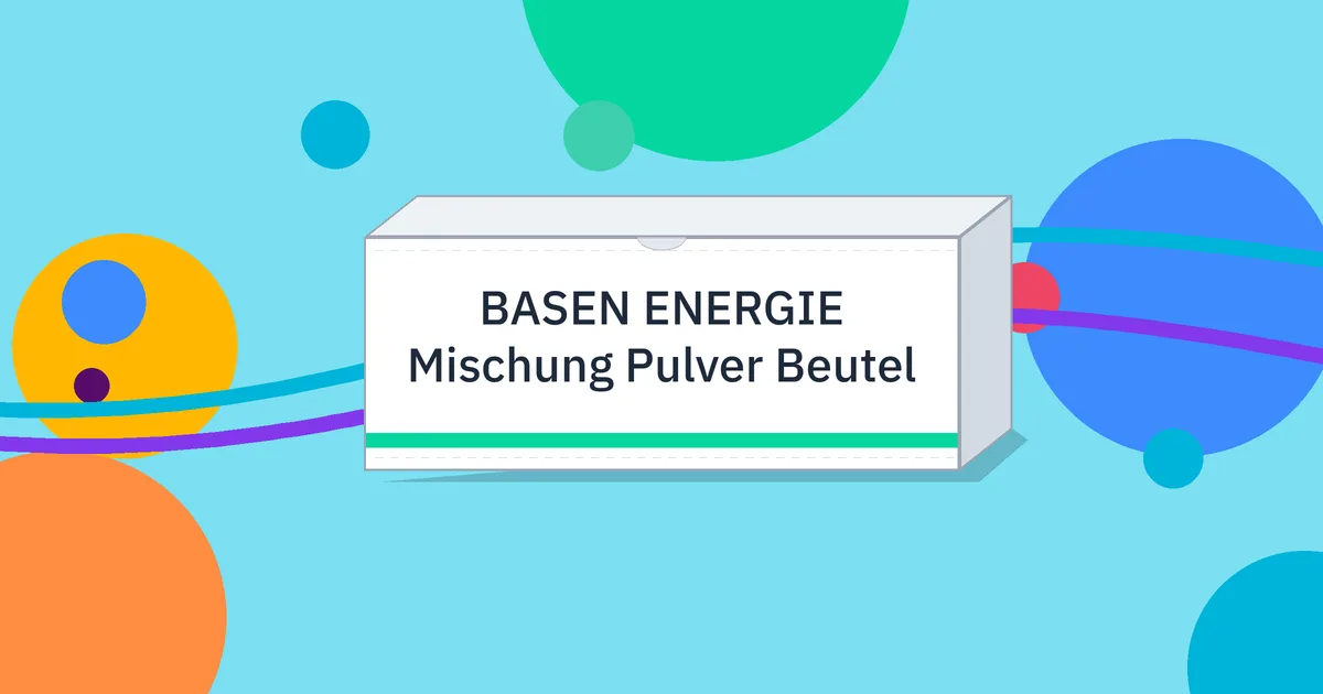 Symbolbild: Packung mit der Aufschrift BASEN ENERGIE Mischung Pulver Beutel (PZN 19952051) – Verfügbarkeit und Bezug in Apotheken in Frankfurt am Main