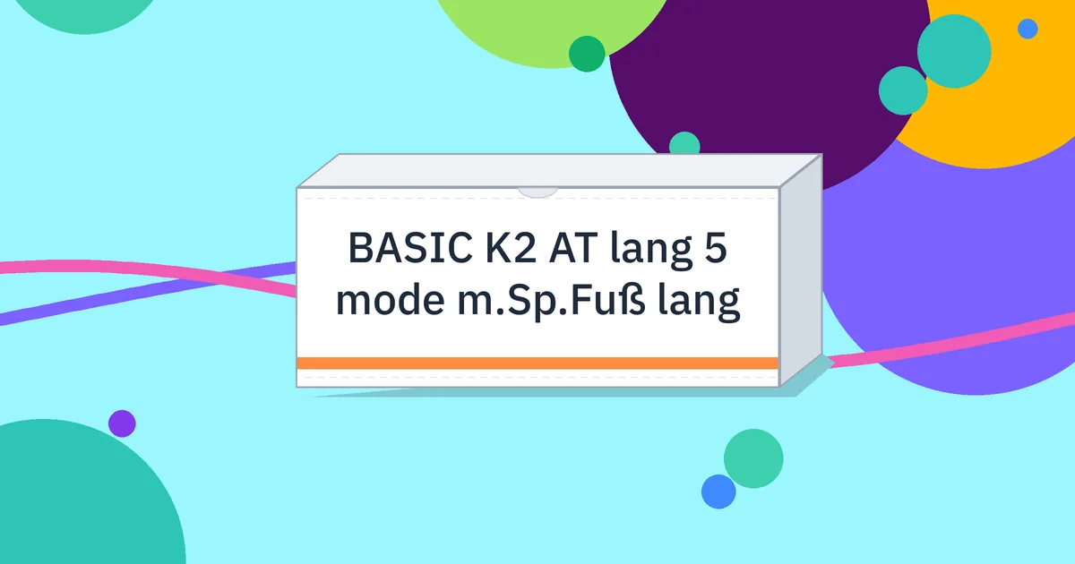 Symbolbild: Packung mit der Aufschrift BASIC K2 AT lang 5 mode m.Sp.Fuß lang (PZN 20269721) – Verfügbarkeit und Bezug in Apotheken in Frankfurt am Main
