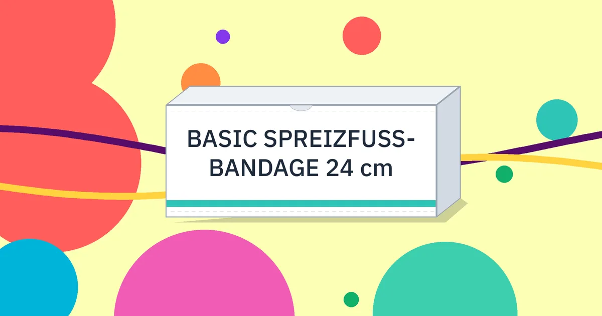 Symbolbild: Packung mit der Aufschrift BASIC SPREIZFUSS-BANDAGE 24 cm (PZN 15381077) – Verfügbarkeit und Bezug in Apotheken in Frankfurt am Main