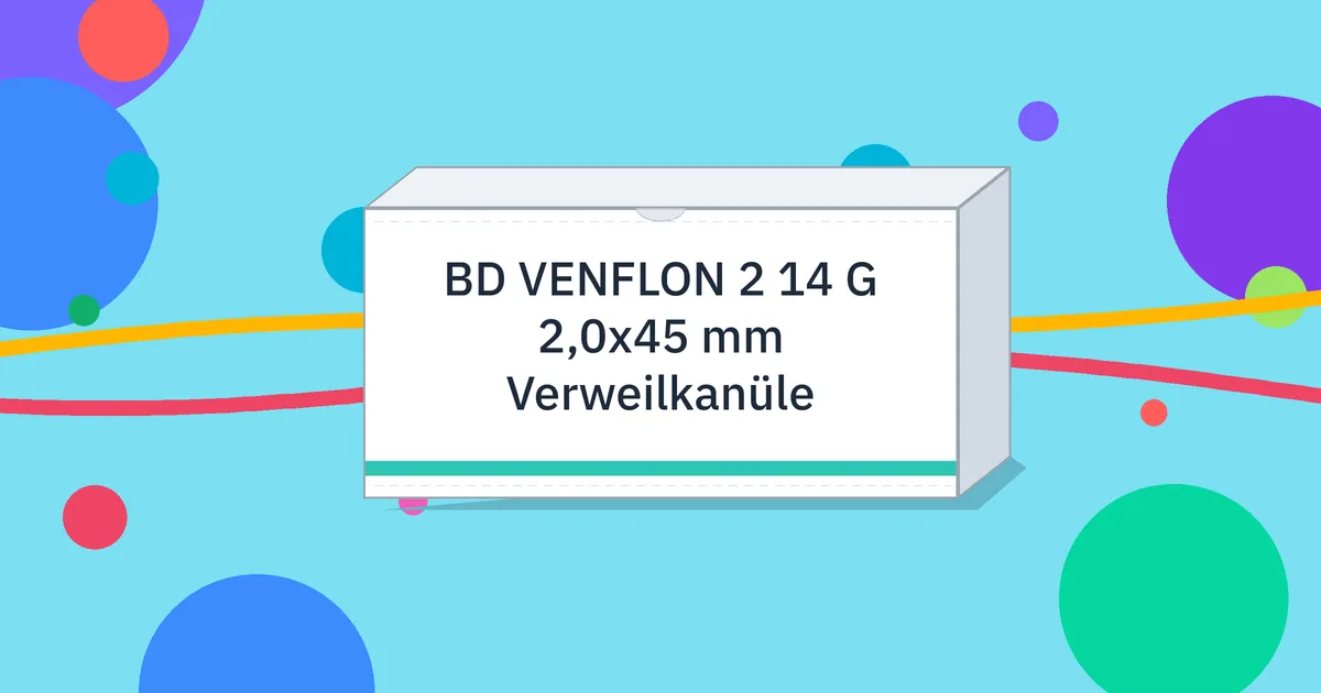 Symbolbild: Packung mit der Aufschrift BD VENFLON 2 14 G 2,0x45 mm Verweilkanüle (PZN 02768099) – Verfügbarkeit und Bezug in Apotheken in Frankfurt am Main