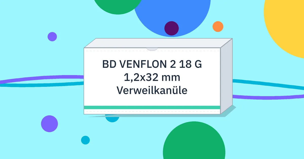 Symbolbild: Packung mit der Aufschrift BD VENFLON 2 18 G 1,2x32 mm Verweilkanüle (PZN 20046174) – Verfügbarkeit und Bezug in Apotheken in Frankfurt am Main