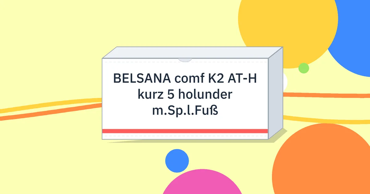 Symbolbild: Packung mit der Aufschrift BELSANA comf K2 AT-H kurz 5 holunder m.Sp.l.Fuß (PZN 12330984) – Verfügbarkeit und Bezug in Apotheken in Frankfurt am Main