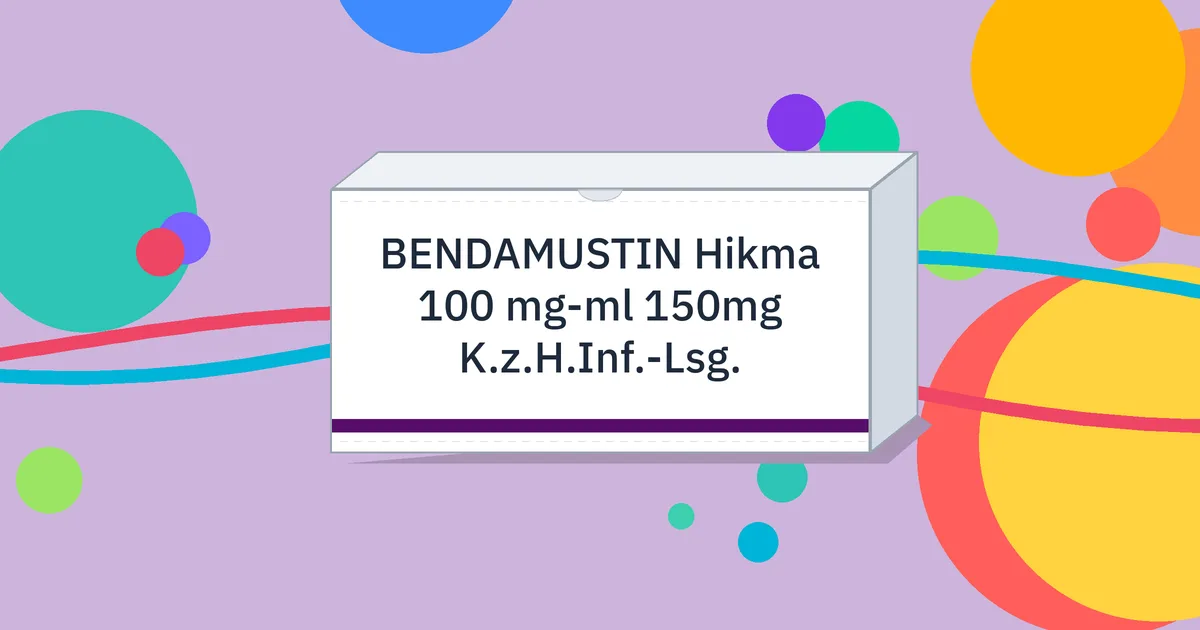 Symbolbild: Packung mit der Aufschrift BENDAMUSTIN Hikma 100 mg-ml 150mg K.z.H.Inf.-Lsg. (PZN 20348981) – Verfügbarkeit und Bezug in Apotheken in Frankfurt am Main