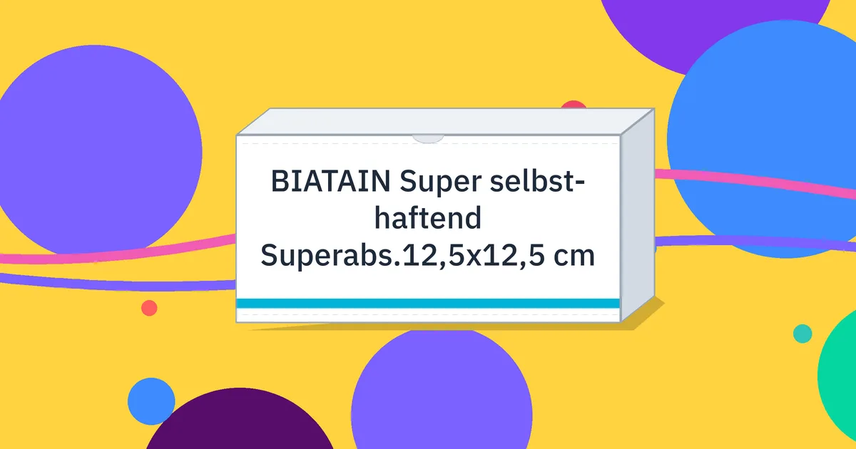 Symbolbild: Packung mit der Aufschrift BIATAIN Super selbst-haftend Superabs.12,5x12,5 cm (PZN 11159904) – Verfügbarkeit und Bezug in Apotheken in Frankfurt am Main
