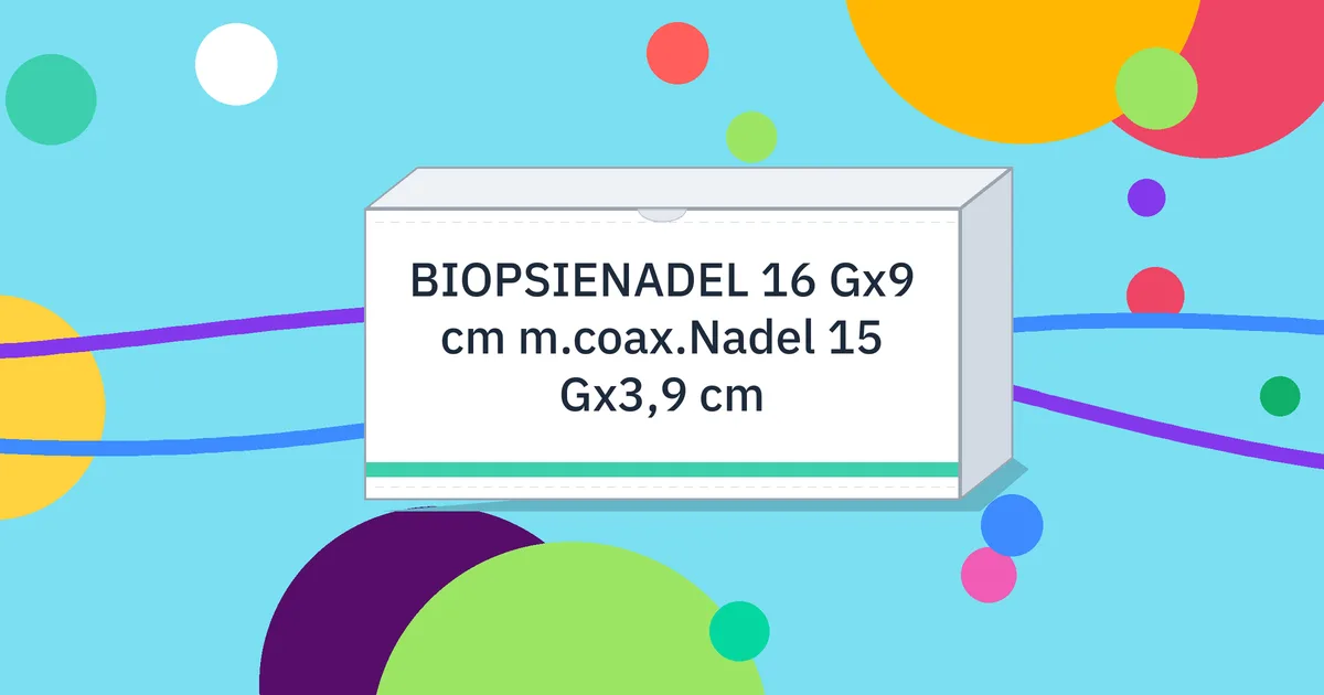 Symbolbild: Packung mit der Aufschrift BIOPSIENADEL 16 Gx9 cm m.coax.Nadel 15 Gx3,9 cm (PZN 12570866) – Verfügbarkeit und Bezug in Apotheken in Frankfurt am Main
