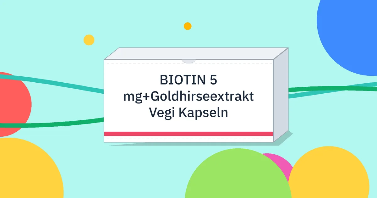 Symbolbild: Packung mit der Aufschrift BIOTIN 5 mg+Goldhirseextrakt Vegi Kapseln (PZN 15245552) – Verfügbarkeit und Bezug in Apotheken in Frankfurt am Main