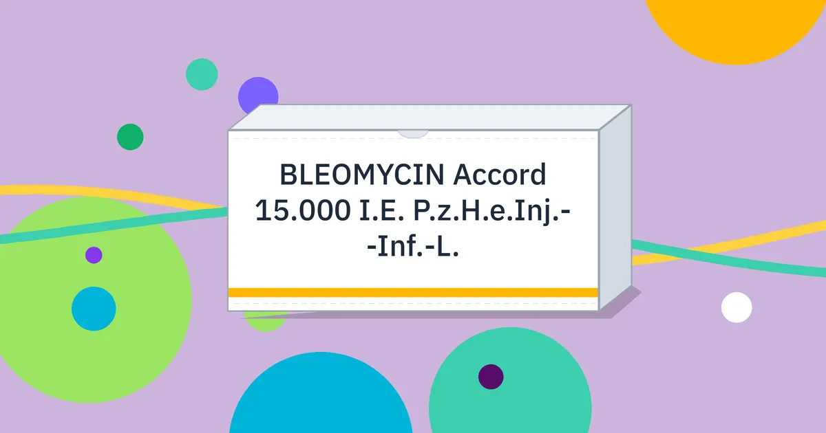Symbolbild: Packung mit der Aufschrift BLEOMYCIN Accord 15.000 I.E. P.z.H.e.Inj.--Inf.-L. (PZN 15883146) – Verfügbarkeit und Bezug in Apotheken in Frankfurt am Main