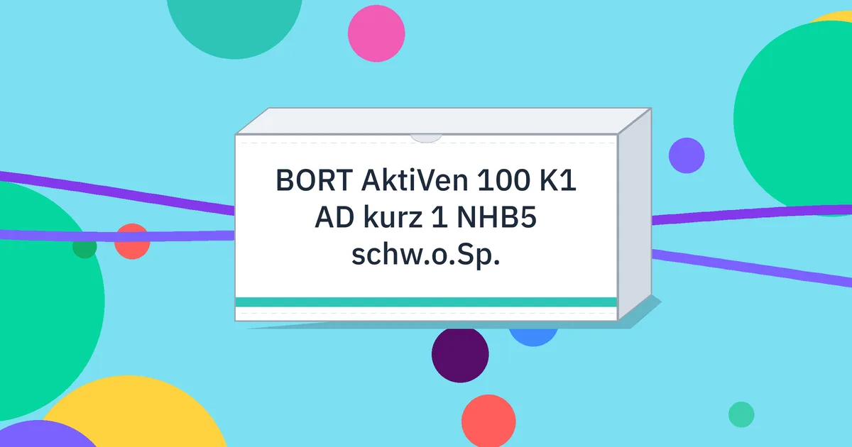 Symbolbild: Packung mit der Aufschrift BORT AktiVen 100 K1 AD kurz 1 NHB5 schw.o.Sp. (PZN 17497269) – Verfügbarkeit und Bezug in Apotheken in Frankfurt am Main