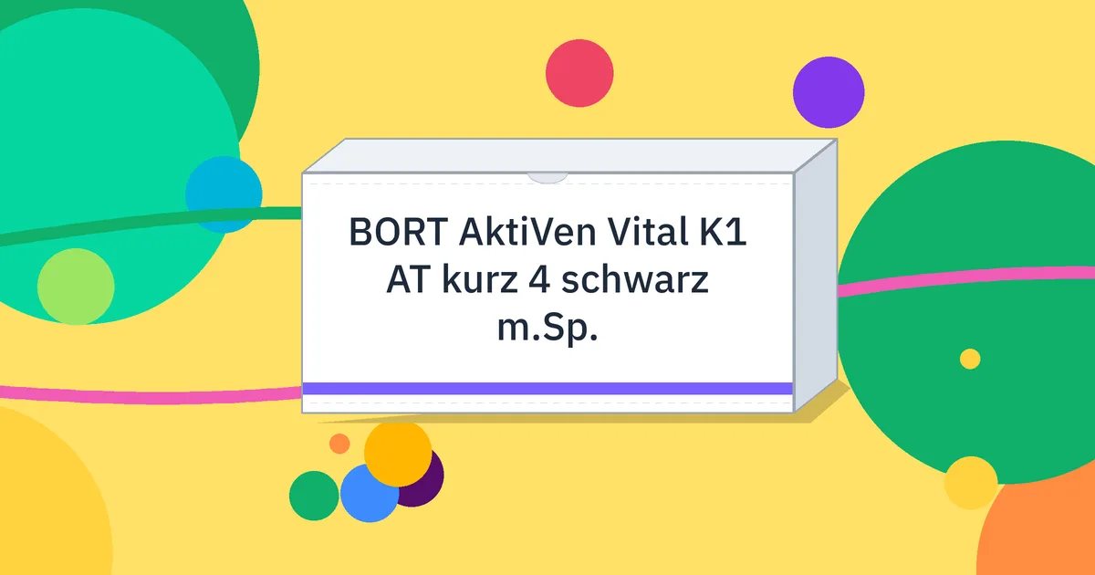 Symbolbild: Packung mit der Aufschrift BORT AktiVen Vital K1 AT kurz 4 schwarz m.Sp. (PZN 13739913) – Verfügbarkeit und Bezug in Apotheken in Frankfurt am Main