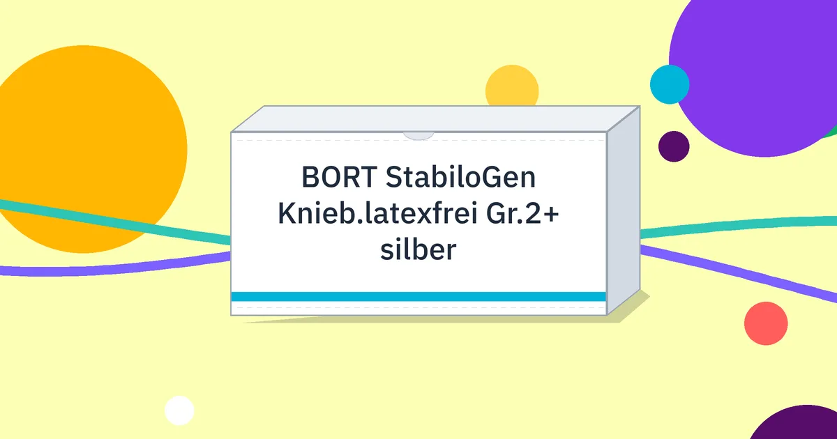 Symbolbild: Packung mit der Aufschrift BORT StabiloGen Knieb.latexfrei Gr.2+ silber (PZN 16846288) – Verfügbarkeit und Bezug in Apotheken in Frankfurt am Main
