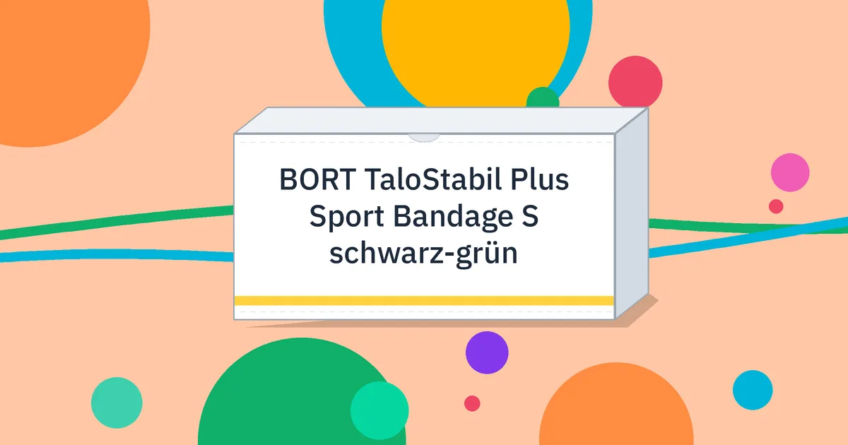 Symbolbild: Packung mit der Aufschrift BORT TaloStabil Plus Sport Bandage S schwarz-grün (PZN 12573333) – Verfügbarkeit und Bezug in Apotheken in Frankfurt am Main