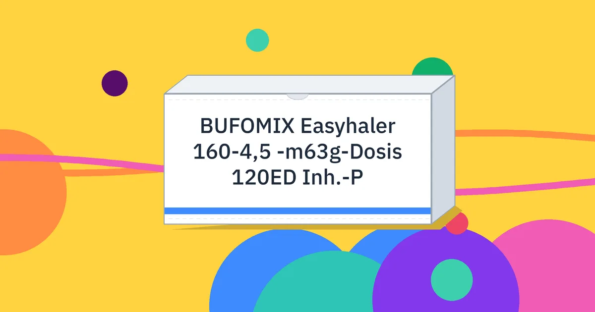 Symbolbild: Packung mit der Aufschrift BUFOMIX Easyhaler 160-4,5 -m63g-Dosis 120ED Inh.-P (PZN 18365848) – Verfügbarkeit und Bezug in Apotheken in Frankfurt am Main