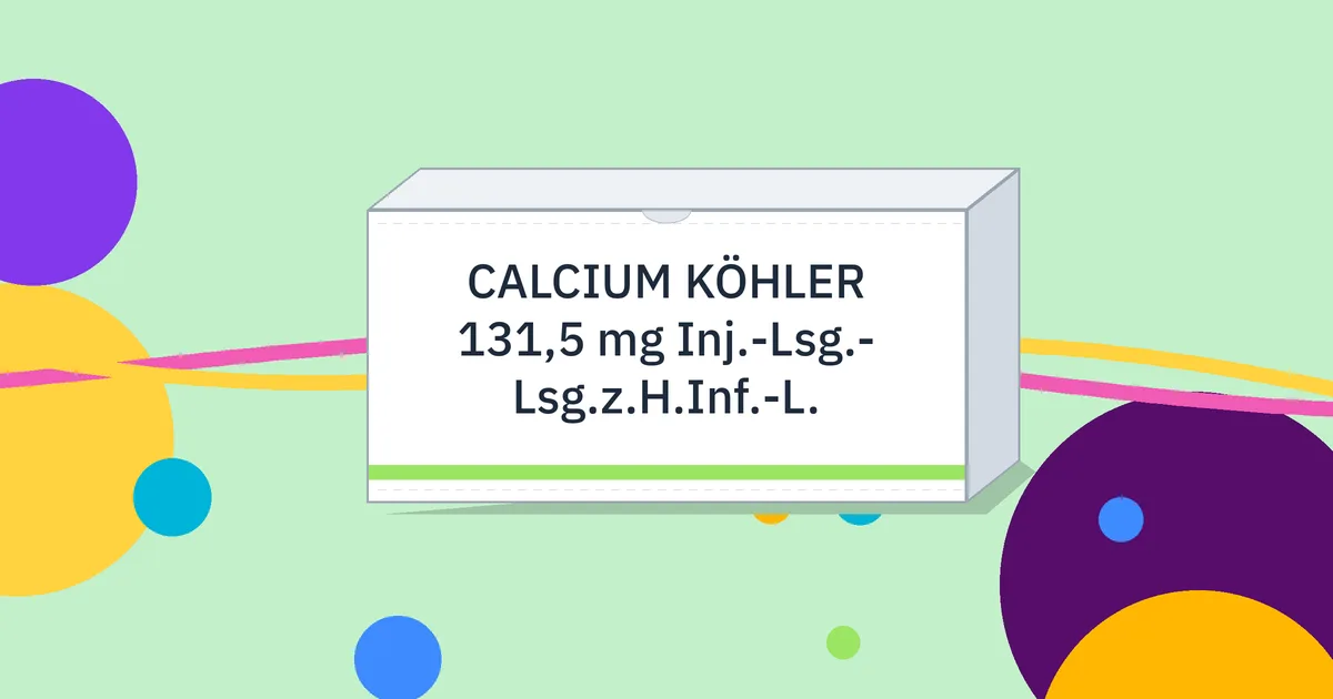 Symbolbild: Packung mit der Aufschrift CALCIUM KÖHLER 131,5 mg Inj.-Lsg.-Lsg.z.H.Inf.-L. (PZN 17583721) – Verfügbarkeit und Bezug in Apotheken in Frankfurt am Main