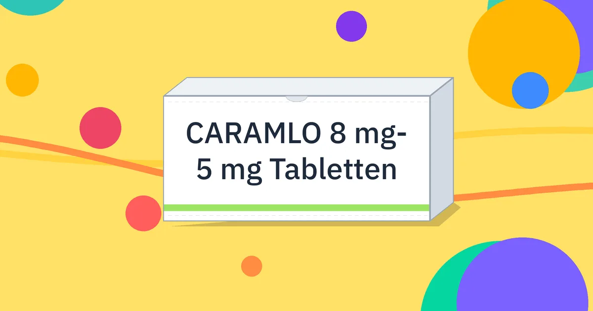 Symbolbild: Packung mit der Aufschrift CARAMLO 8 mg-5 mg Tabletten (PZN 17185475) – Verfügbarkeit und Bezug in Apotheken in Frankfurt am Main