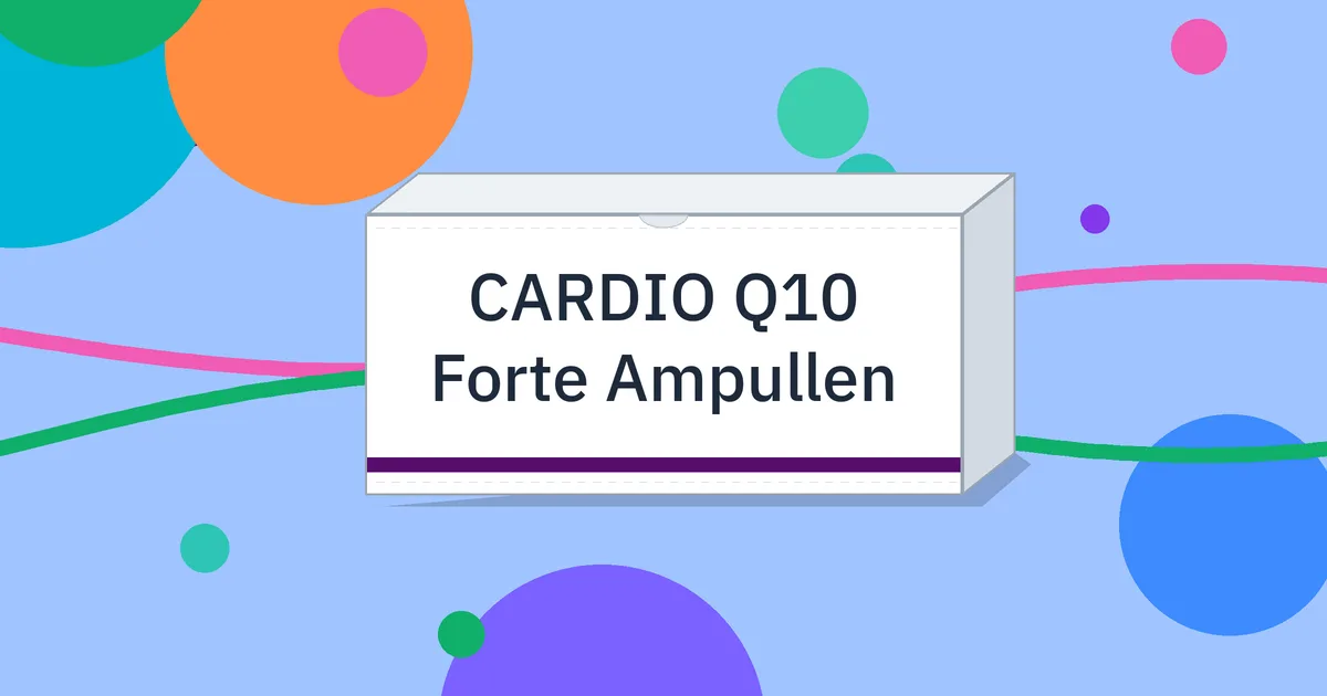 Symbolbild: Packung mit der Aufschrift CARDIO Q10 Forte Ampullen (PZN 11848696) – Verfügbarkeit und Bezug in Apotheken in Frankfurt am Main