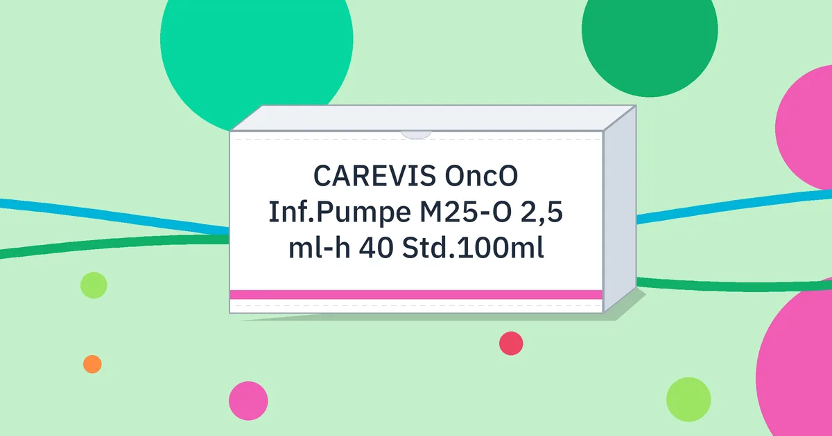 Symbolbild: Packung mit der Aufschrift CAREVIS OncO Inf.Pumpe M25-O 2,5 ml-h 40 Std.100ml (PZN 17397740) – Verfügbarkeit und Bezug in Apotheken in Frankfurt am Main