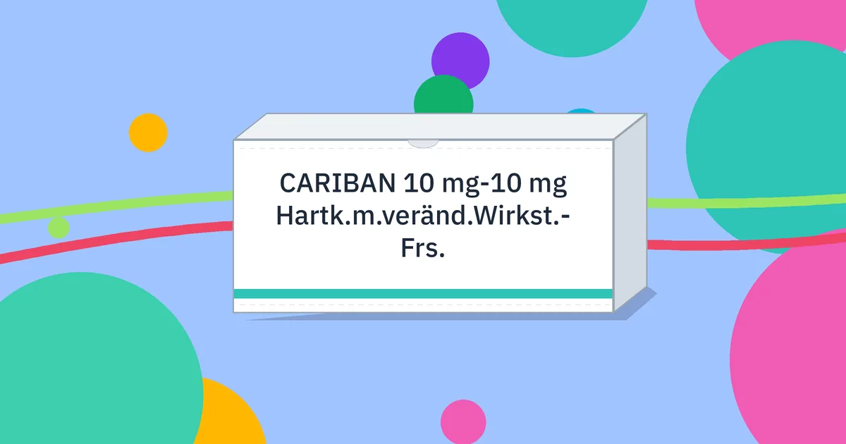 Symbolbild: Packung mit der Aufschrift CARIBAN 10 mg-10 mg Hartk.m.veränd.Wirkst.-Frs. (PZN 19823661) – Verfügbarkeit und Bezug in Apotheken in Frankfurt am Main