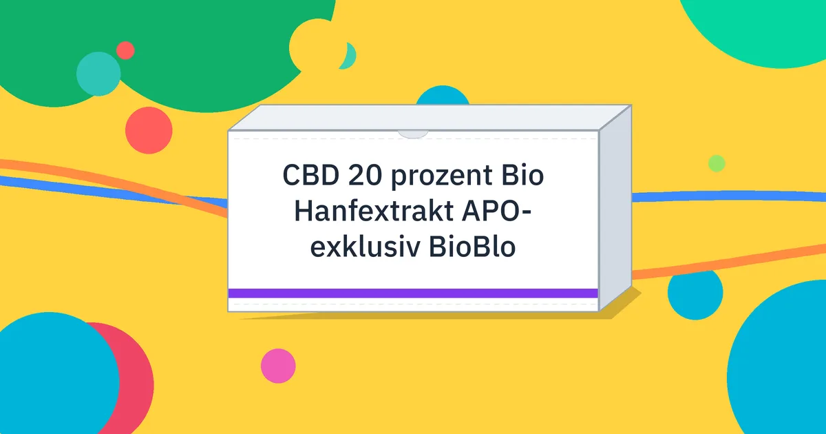 Symbolbild: Packung mit der Aufschrift CBD 20 prozent Bio Hanfextrakt APO-exklusiv BioBlo (PZN 17565611) – Verfügbarkeit und Bezug in Apotheken in Frankfurt am Main
