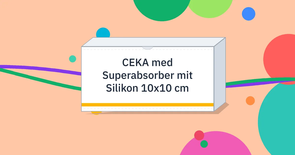 Symbolbild: Packung mit der Aufschrift CEKA med Superabsorber mit Silikon 10x10 cm (PZN 20386444) – Verfügbarkeit und Bezug in Apotheken in Frankfurt am Main