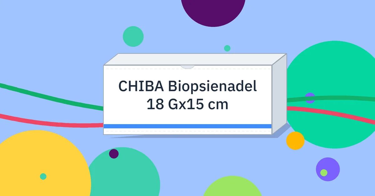 Symbolbild: Packung mit der Aufschrift CHIBA Biopsienadel 18 Gx15 cm (PZN 00295372) – Verfügbarkeit und Bezug in Apotheken in Frankfurt am Main