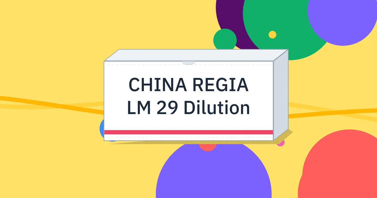 Symbolbild: Packung mit der Aufschrift CHINA REGIA LM 29 Dilution (PZN 12814475) – Verfügbarkeit und Bezug in Apotheken in Frankfurt am Main