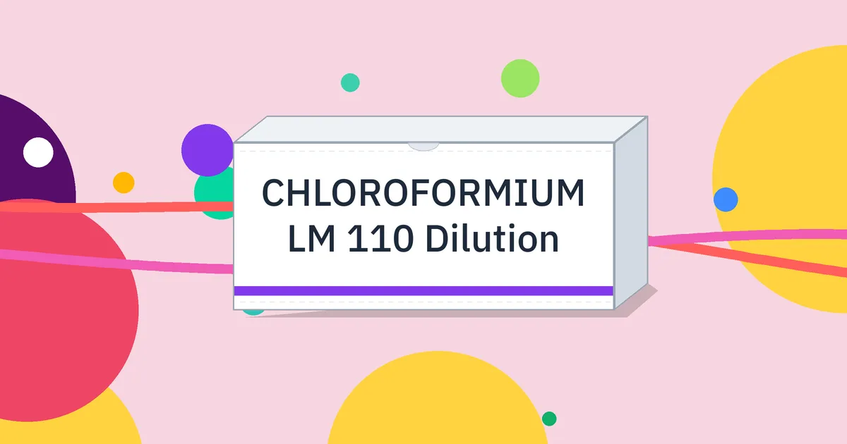 Symbolbild: Packung mit der Aufschrift CHLOROFORMIUM LM 110 Dilution (PZN 13444856) – Verfügbarkeit und Bezug in Apotheken in Frankfurt am Main