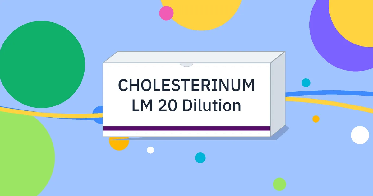 Symbolbild: Packung mit der Aufschrift CHOLESTERINUM LM 20 Dilution (PZN 12817427) – Verfügbarkeit und Bezug in Apotheken in Frankfurt am Main