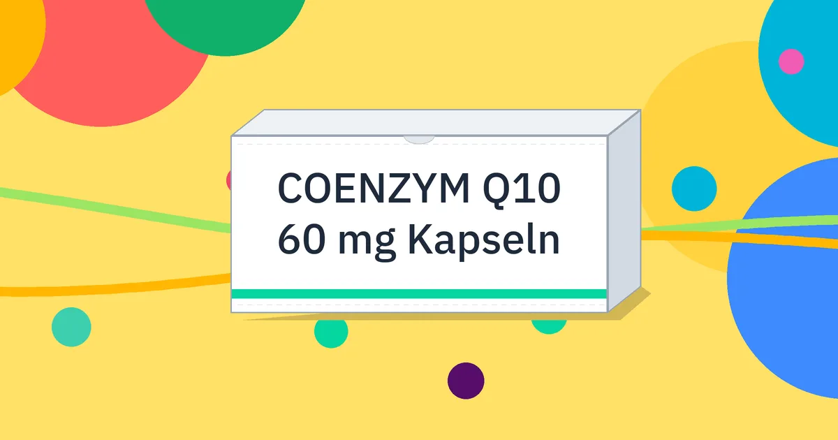 Symbolbild: Packung mit der Aufschrift COENZYM Q10 60 mg Kapseln (PZN 10305700) – Verfügbarkeit und Bezug in Apotheken in Frankfurt am Main