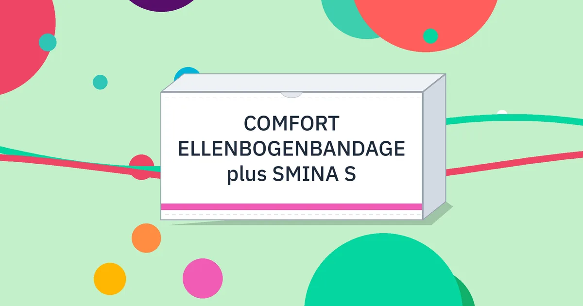 Symbolbild: Packung mit der Aufschrift COMFORT ELLENBOGENBANDAGE plus SMINA S (PZN 20163170) – Verfügbarkeit und Bezug in Apotheken in Frankfurt am Main