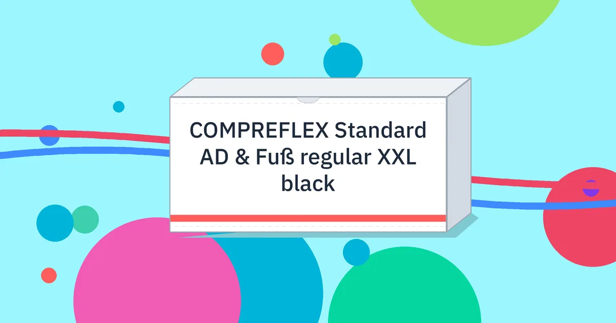Symbolbild: Packung mit der Aufschrift COMPREFLEX Standard AD & Fuß regular XXL black (PZN 19534431) – Verfügbarkeit und Bezug in Apotheken in Frankfurt am Main