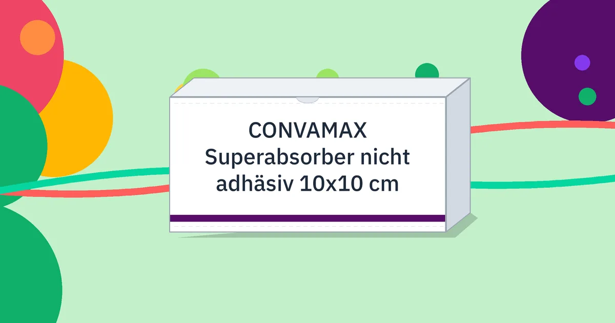 Symbolbild: Packung mit der Aufschrift CONVAMAX Superabsorber nicht adhäsiv 10x10 cm (PZN 18913391) – Verfügbarkeit und Bezug in Apotheken in Frankfurt am Main