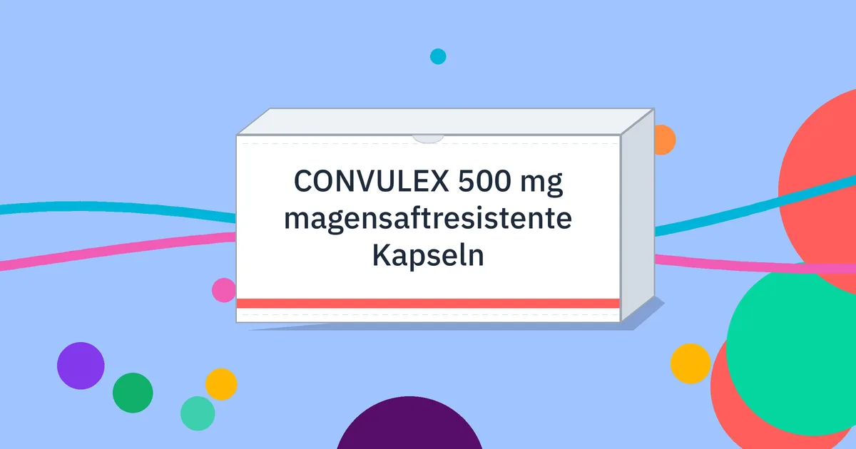 Symbolbild: Packung mit der Aufschrift CONVULEX 500 mg magensaftresistente Kapseln (PZN 13358602) – Verfügbarkeit und Bezug in Apotheken in Frankfurt am Main