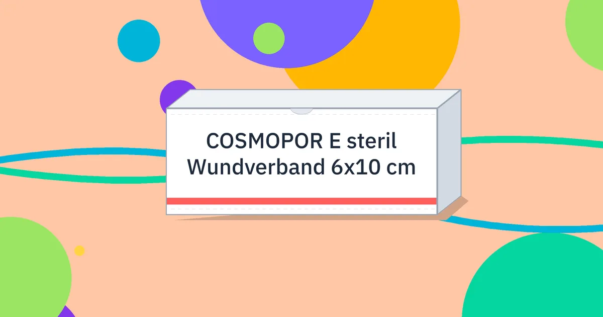 Symbolbild: Packung mit der Aufschrift COSMOPOR E steril Wundverband 6x10 cm (PZN 19261269) – Verfügbarkeit und Bezug in Apotheken in Frankfurt am Main