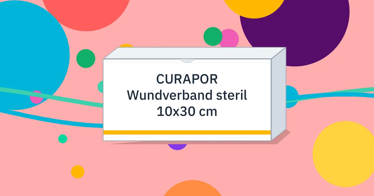 Symbolbild: Packung mit der Aufschrift CURAPOR Wundverband steril 10x30 cm (PZN 16001852) – Verfügbarkeit und Bezug in Apotheken in Frankfurt am Main