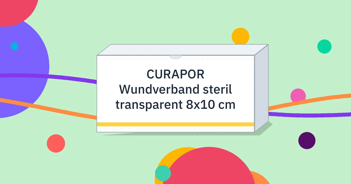 Symbolbild: Packung mit der Aufschrift CURAPOR Wundverband steril transparent 8x10 cm (PZN 15997683) – Verfügbarkeit und Bezug in Apotheken in Frankfurt am Main