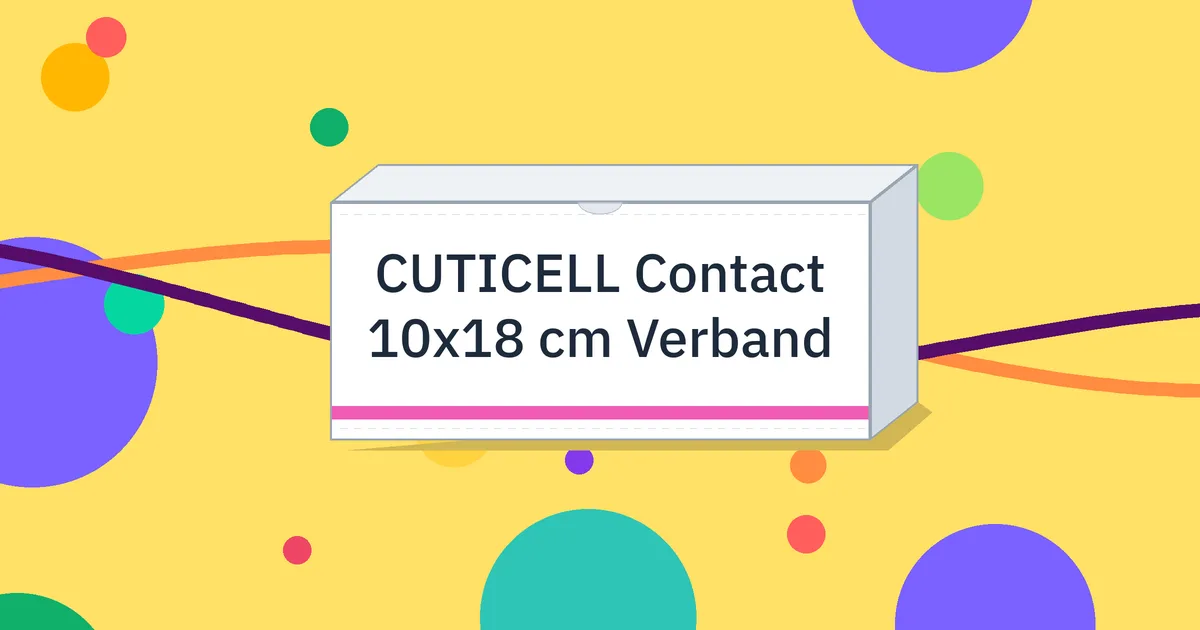 Symbolbild: Packung mit der Aufschrift CUTICELL Contact 10x18 cm Verband (PZN 19963379) – Verfügbarkeit und Bezug in Apotheken in Frankfurt am Main