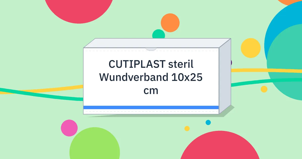 Symbolbild: Packung mit der Aufschrift CUTIPLAST steril Wundverband 10x25 cm (PZN 12897231) – Verfügbarkeit und Bezug in Apotheken in Frankfurt am Main