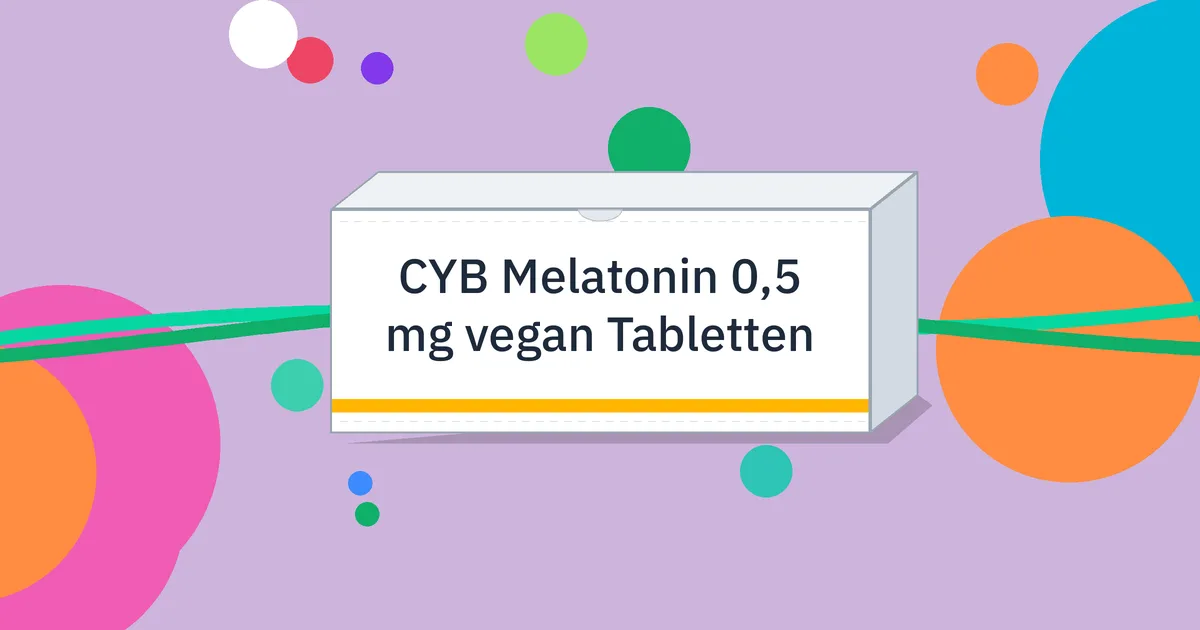 Symbolbild: Packung mit der Aufschrift CYB Melatonin 0,5 mg vegan Tabletten (PZN 19206336) – Verfügbarkeit und Bezug in Apotheken in Frankfurt am Main