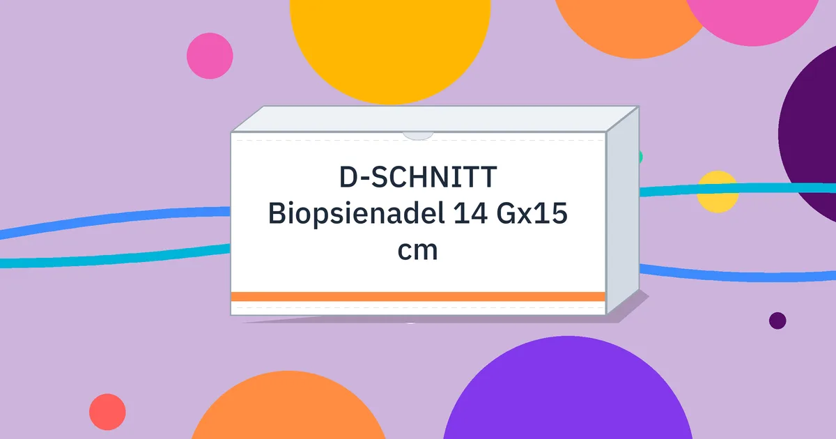 Symbolbild: Packung mit der Aufschrift D-SCHNITT Biopsienadel 14 Gx15 cm (PZN 10356809) – Verfügbarkeit und Bezug in Apotheken in Frankfurt am Main