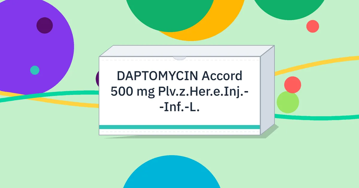 Symbolbild: Packung mit der Aufschrift DAPTOMYCIN Accord 500 mg Plv.z.Her.e.Inj.--Inf.-L. (PZN 13892945) – Verfügbarkeit und Bezug in Apotheken in Frankfurt am Main