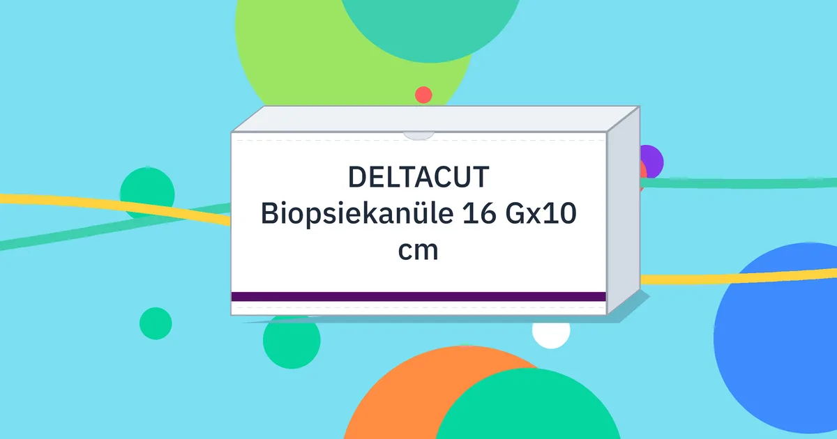 Symbolbild: Packung mit der Aufschrift DELTACUT Biopsiekanüle 16 Gx10 cm (PZN 06935878) – Verfügbarkeit und Bezug in Apotheken in Frankfurt am Main