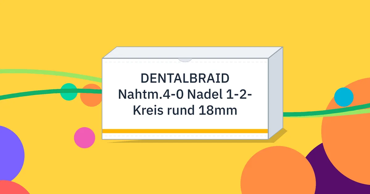 Symbolbild: Packung mit der Aufschrift DENTALBRAID Nahtm.4-0 Nadel 1-2-Kreis rund 18mm (PZN 11006661) – Verfügbarkeit und Bezug in Apotheken in Frankfurt am Main