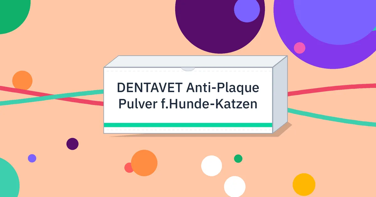 Symbolbild: Packung mit der Aufschrift DENTAVET Anti-Plaque Pulver f.Hunde-Katzen (PZN 18261741) – Verfügbarkeit und Bezug in Apotheken in Frankfurt am Main