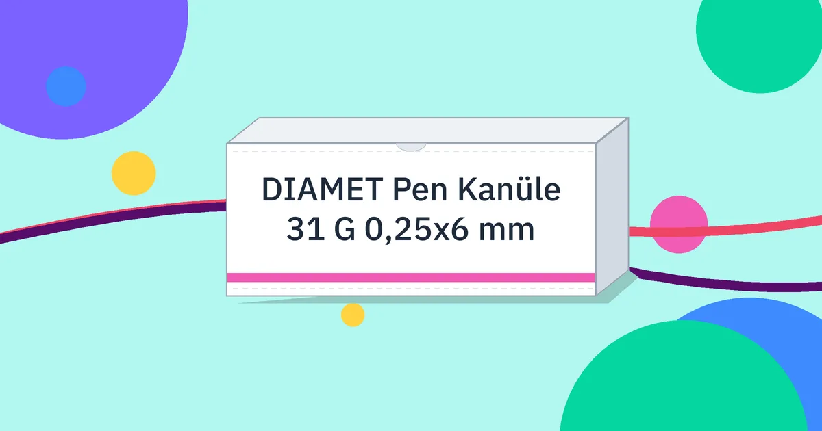 Symbolbild: Packung mit der Aufschrift DIAMET Pen Kanüle 31 G 0,25x6 mm (PZN 17516185) – Verfügbarkeit und Bezug in Apotheken in Frankfurt am Main