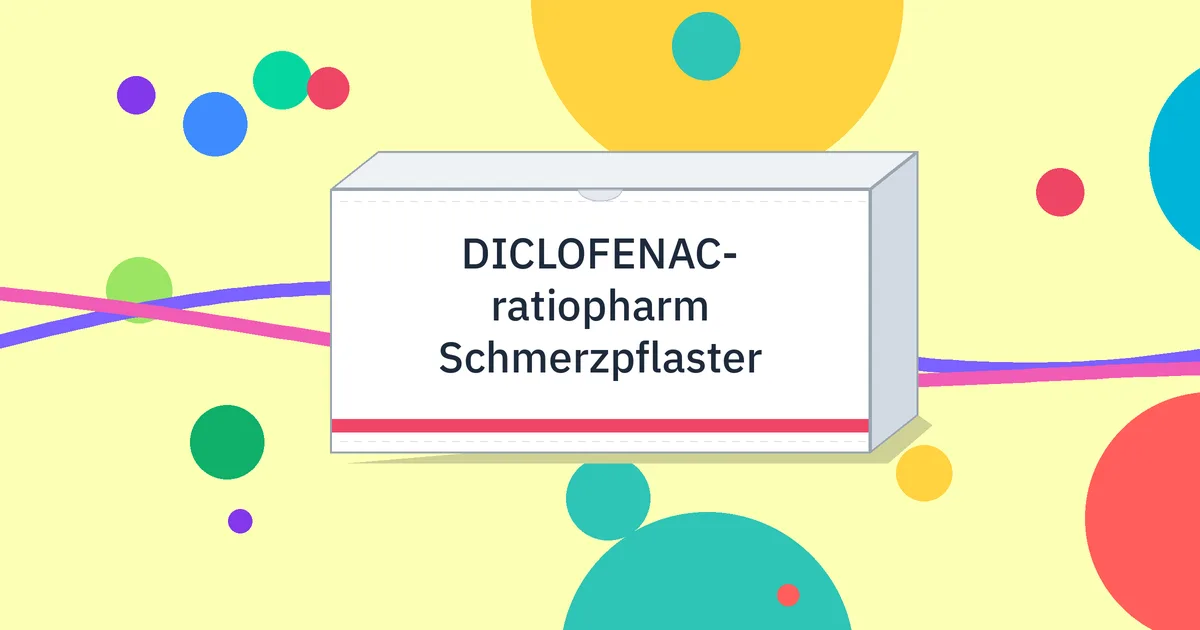 Symbolbild: Packung mit der Aufschrift DICLOFENAC-ratiopharm Schmerzpflaster (PZN 03500921) – Verfügbarkeit und Bezug in Apotheken in Frankfurt am Main