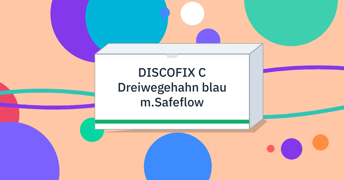 Symbolbild: Packung mit der Aufschrift DISCOFIX C Dreiwegehahn blau m.Safeflow (PZN 04831643) – Verfügbarkeit und Bezug in Apotheken in Frankfurt am Main