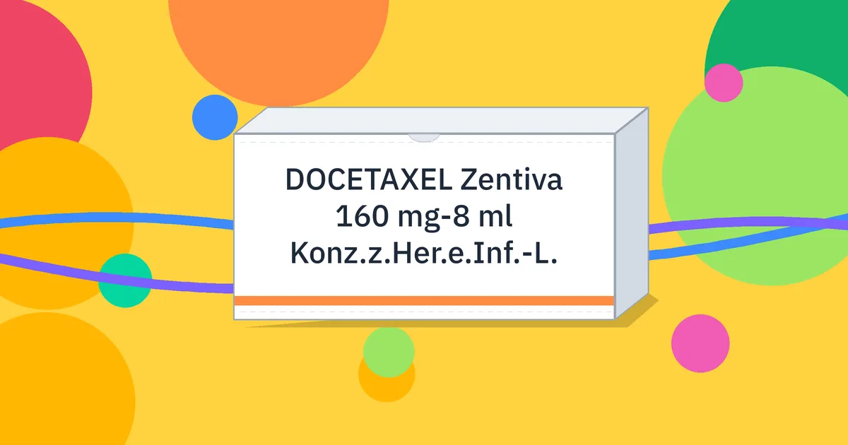 Symbolbild: Packung mit der Aufschrift DOCETAXEL Zentiva 160 mg-8 ml Konz.z.Her.e.Inf.-L. (PZN 16809347) – Verfügbarkeit und Bezug in Apotheken in Frankfurt am Main